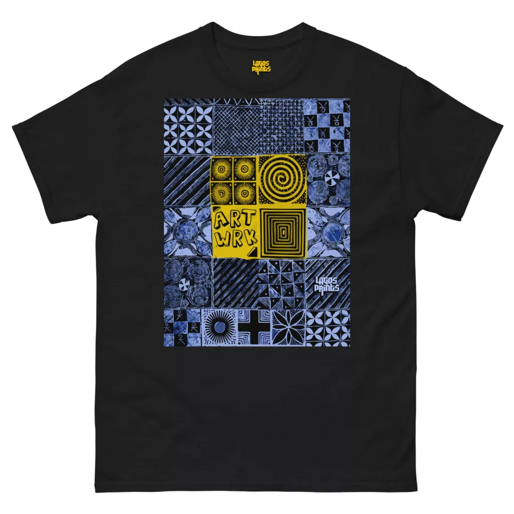 Adire Artwork – Indigo & Yellow print T-shirt - Lagos Prints